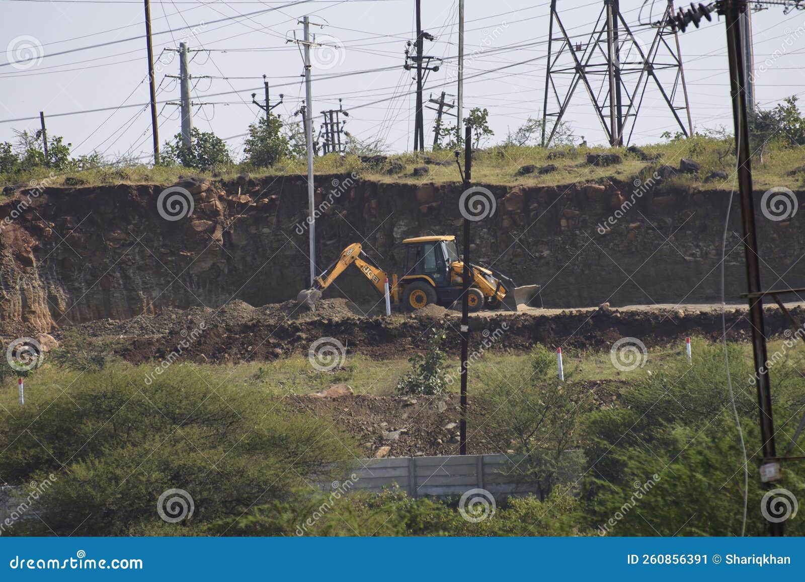 Backhoe Digger Loader Machine Diggin Hill Side for Mining Stock Image ...