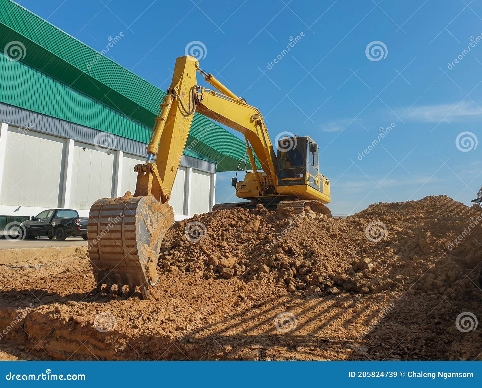 Backhoe Digging Side Walk Way for Landscape in Middle Day Stock Image ...