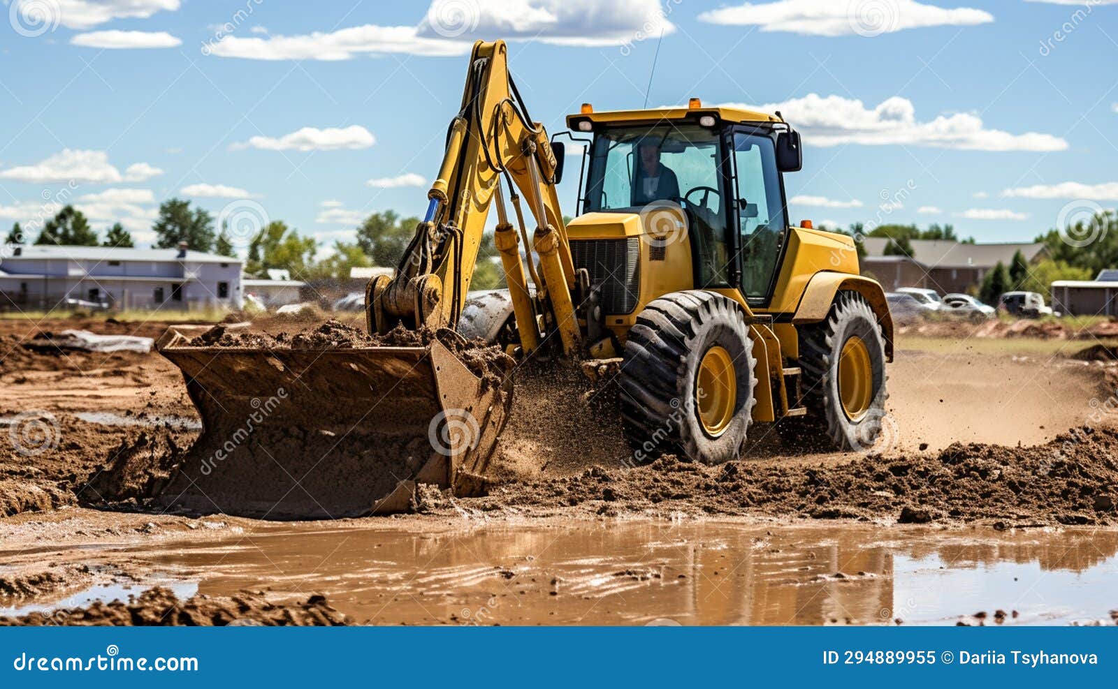 Backhoe Digging Soil on Construction Site and Making Foundation. Stock ...
