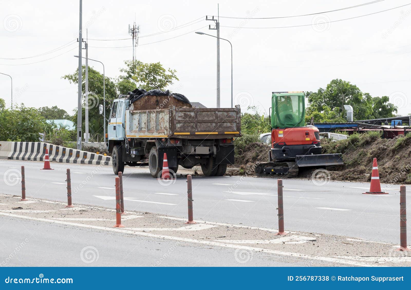Backhoe is Digging Soil on Road Stock Photo - Image of transportation ...