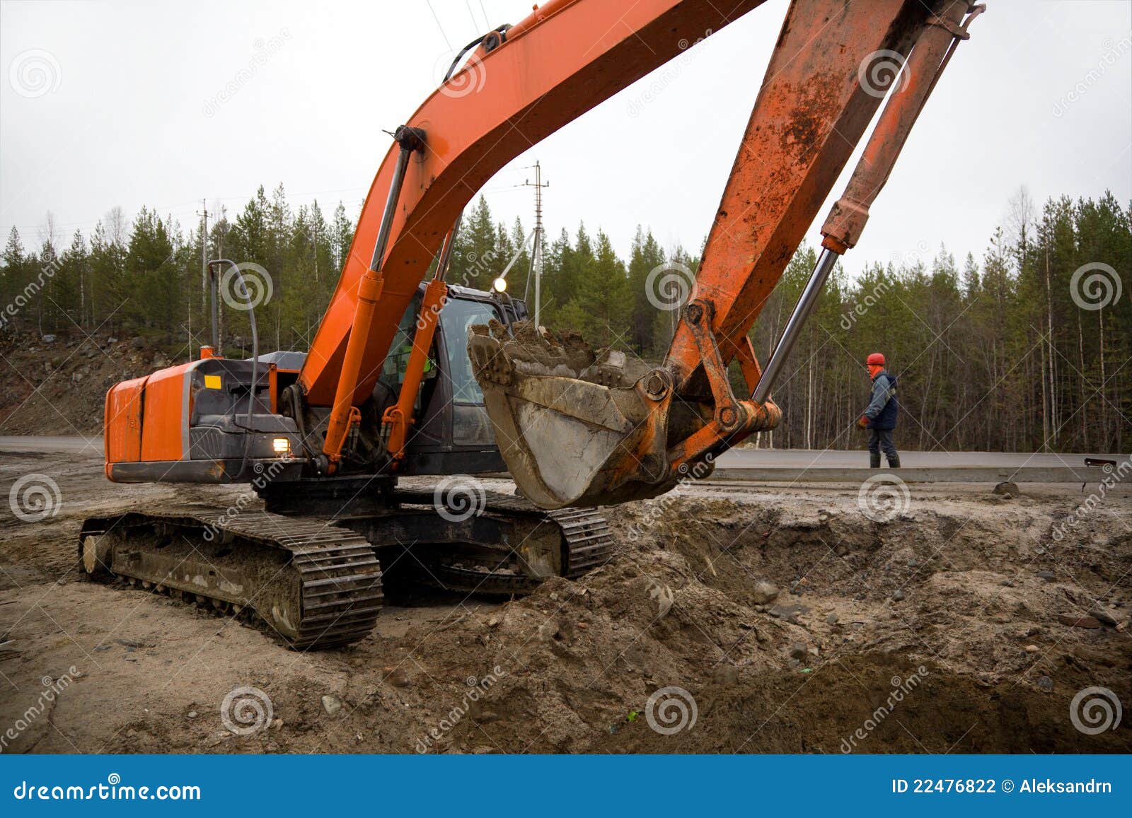 Backhoe digging trench stock photo. Image of gravel, caterpillar - 22476822
