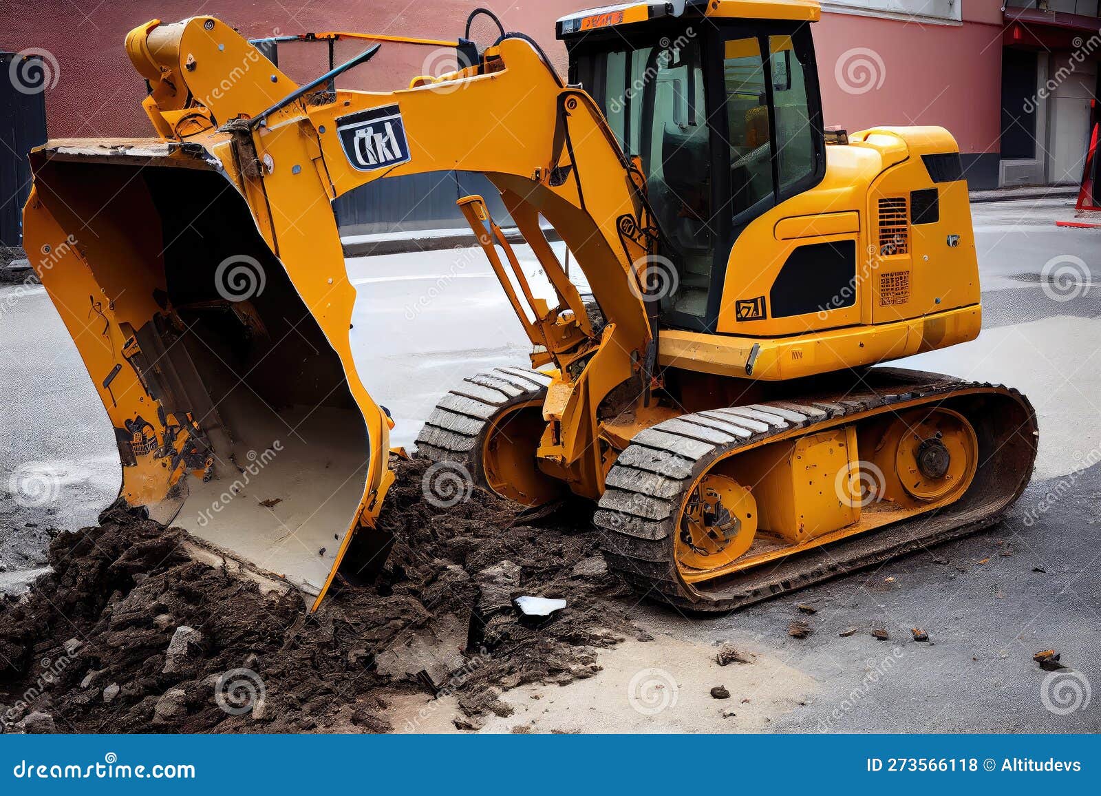 A Backhoe Digging Up a Patch of Broken Pavement, Ready To Make Repairs ...