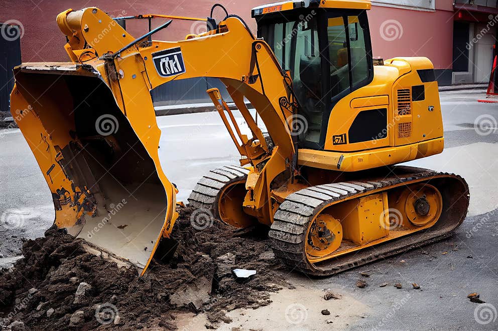 A Backhoe Digging Up a Patch of Broken Pavement, Ready To Make Repairs ...