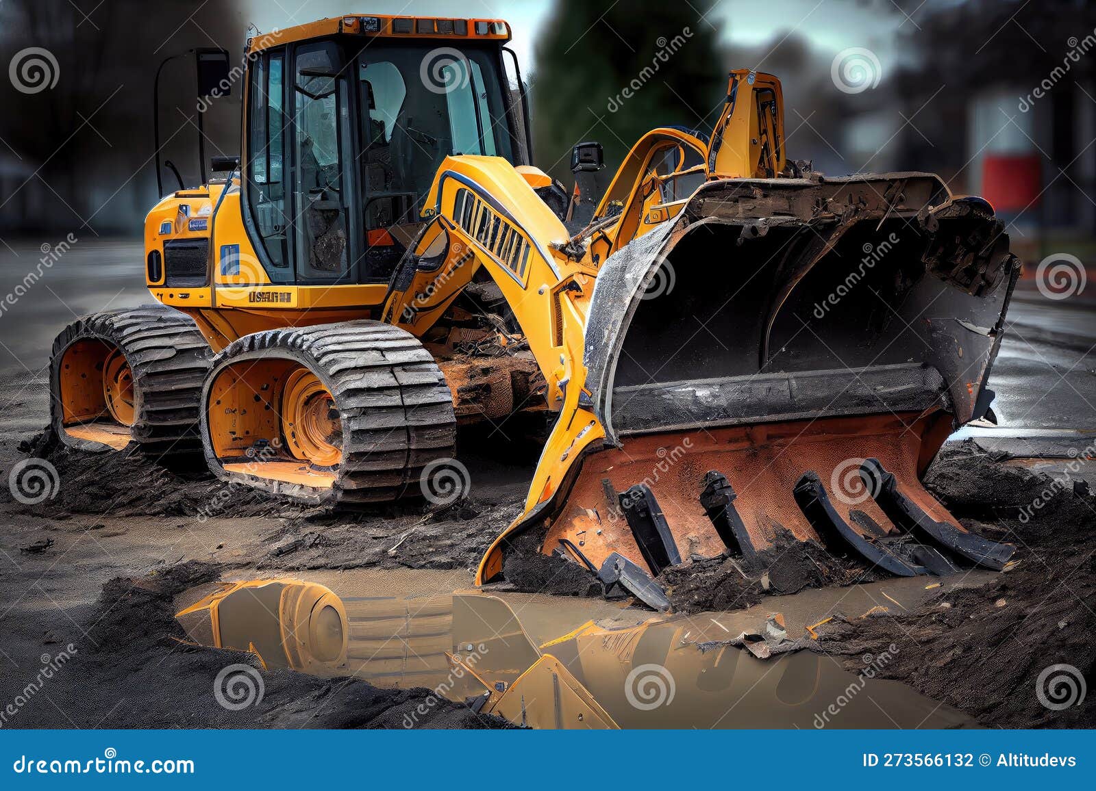 A Backhoe Digging Up a Patch of Broken Pavement, Ready To Make Repairs ...