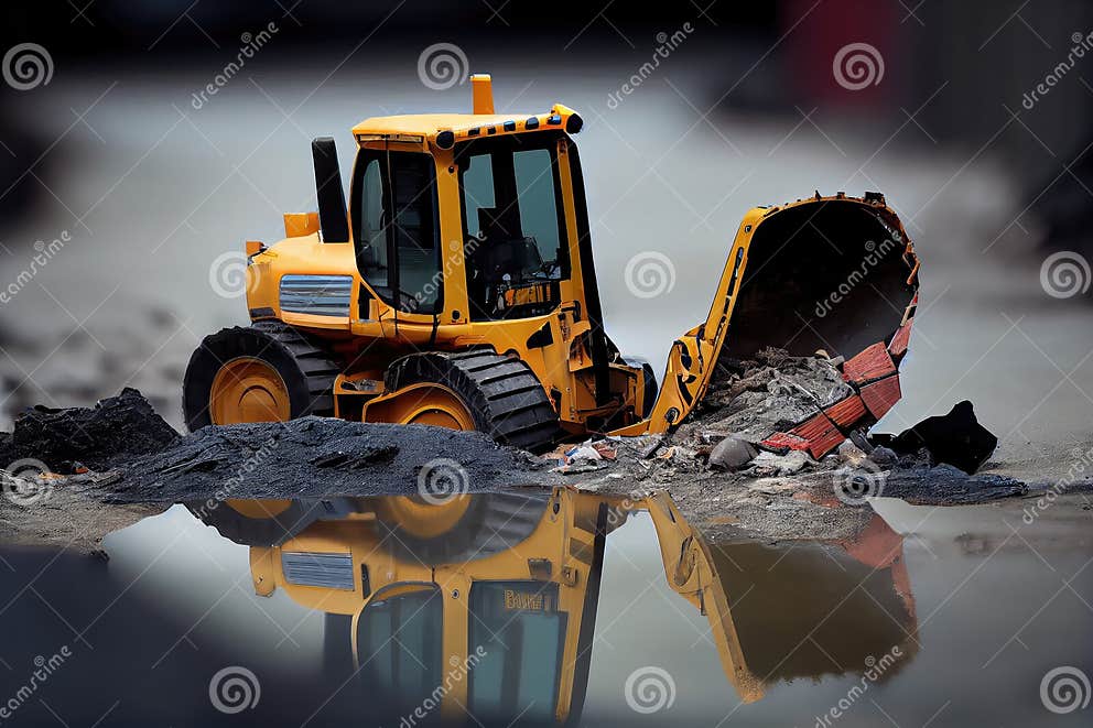 A Backhoe Digging Up a Patch of Broken Pavement, Ready To Make Repairs ...