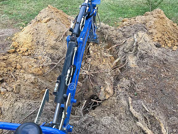 Backhoe Digging Up Tree Stump Stock Image - Image of construction, wood ...