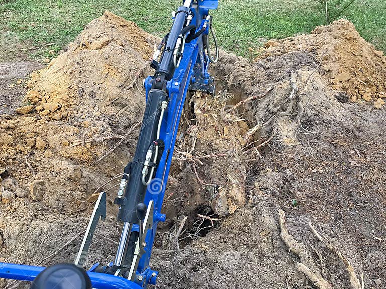 Backhoe Digging Up Tree Stump Stock Image - Image of construction, wood ...