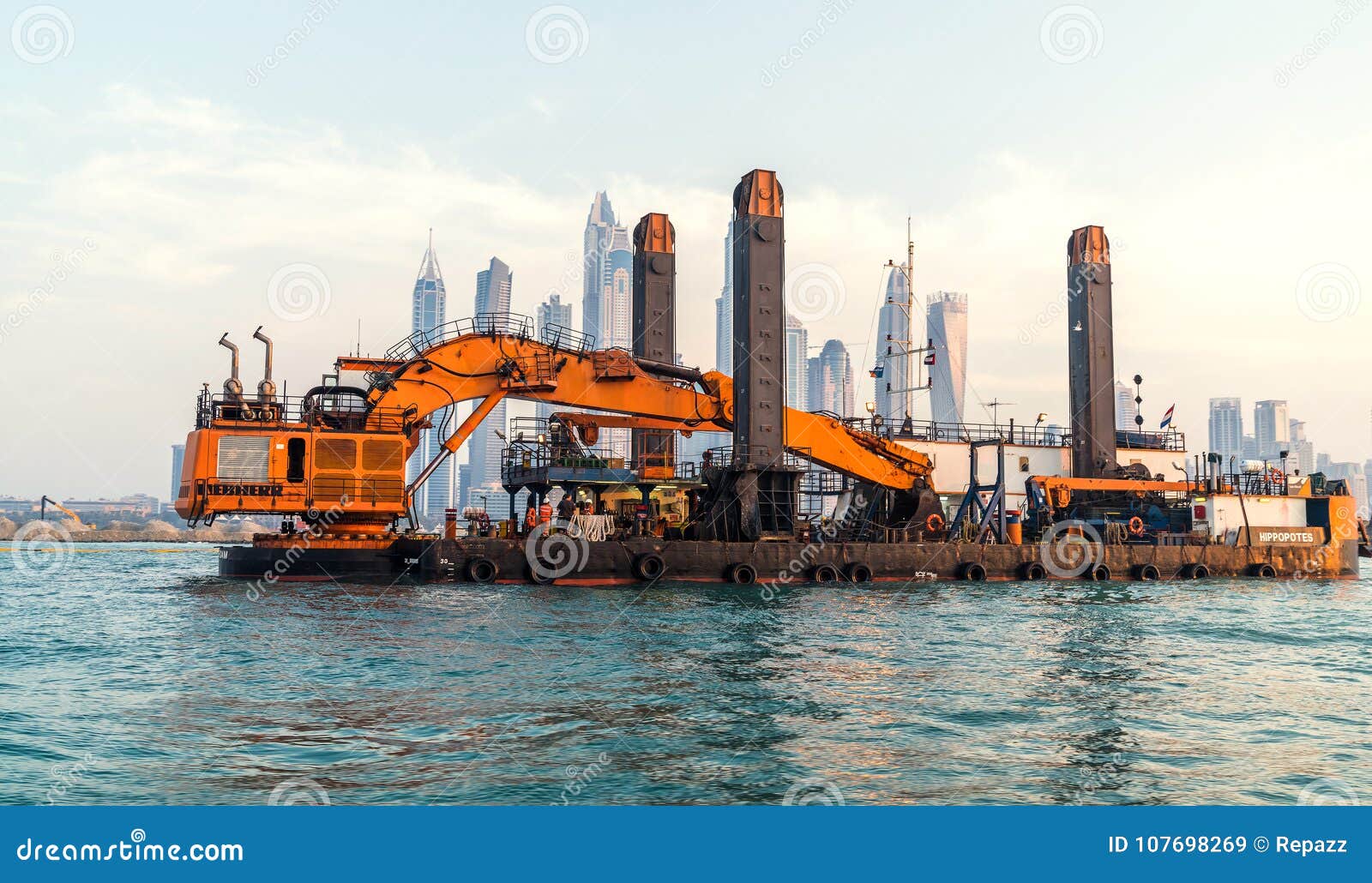 Backhoe Dredger in Dubai, UAE Editorial Stock Image - Image of dredger ...