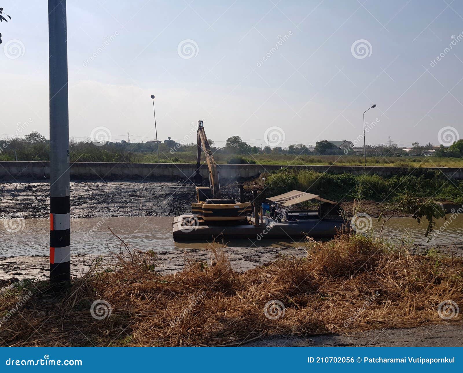 Backhoe Dredger for Water Canal. Stock Photo - Image of public ...