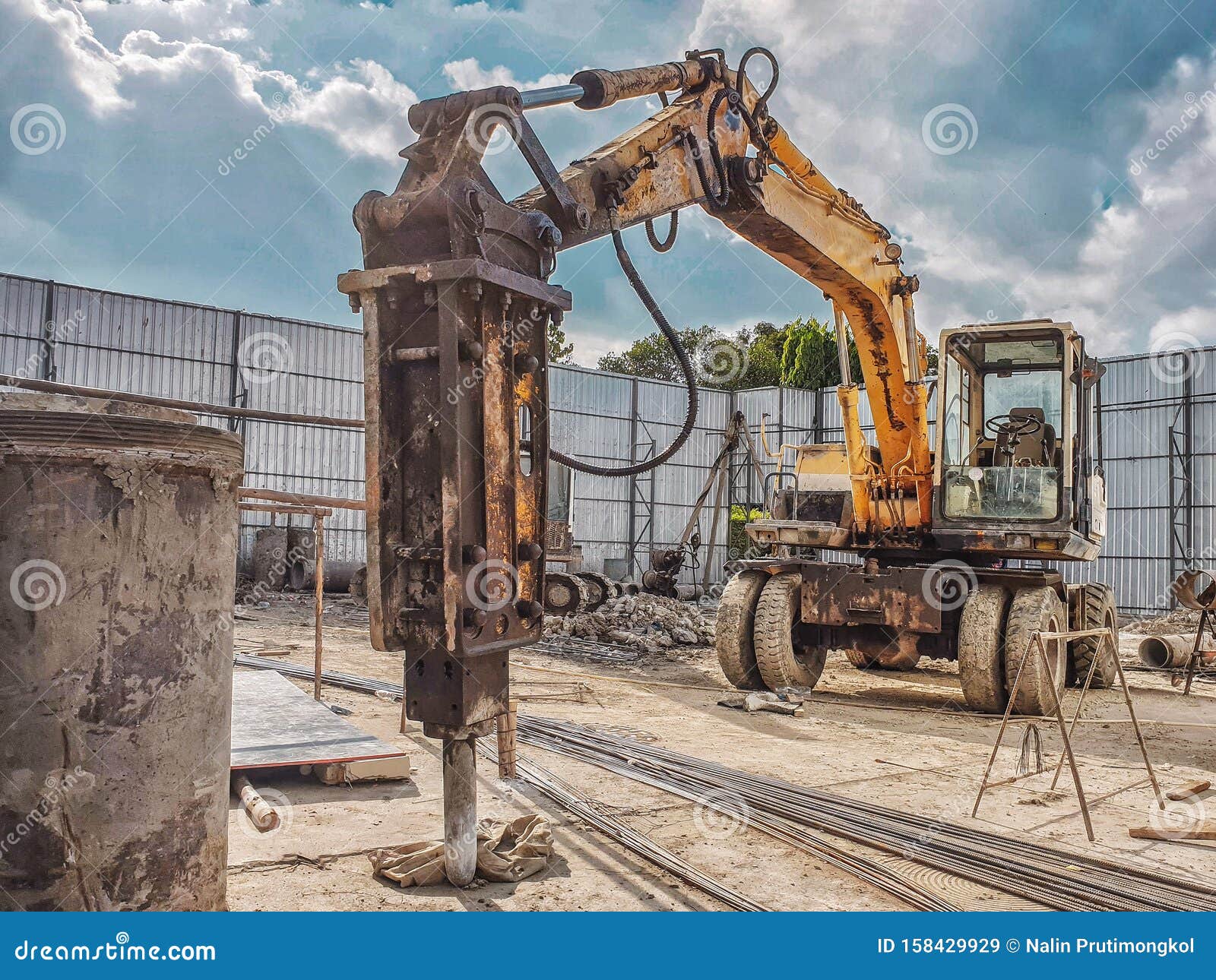 WheelÂ loader.Backhoe for Drill Ground. Stock Image - Image of gray ...