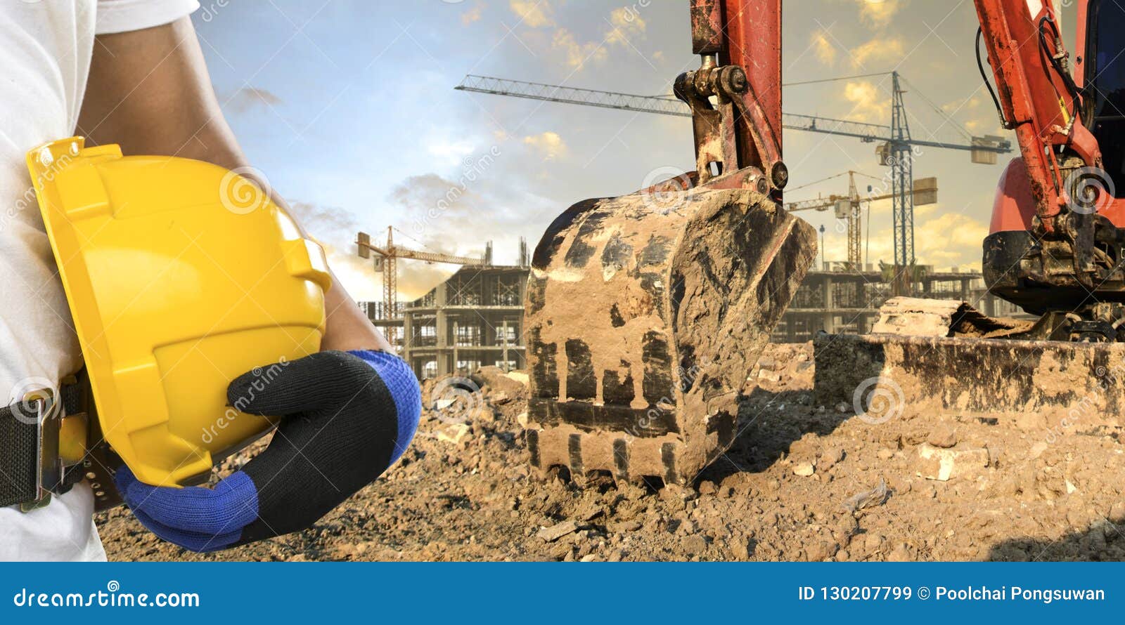 Backhoe Driver Carrying A Helmet In The Construction Area. Stock Image ...