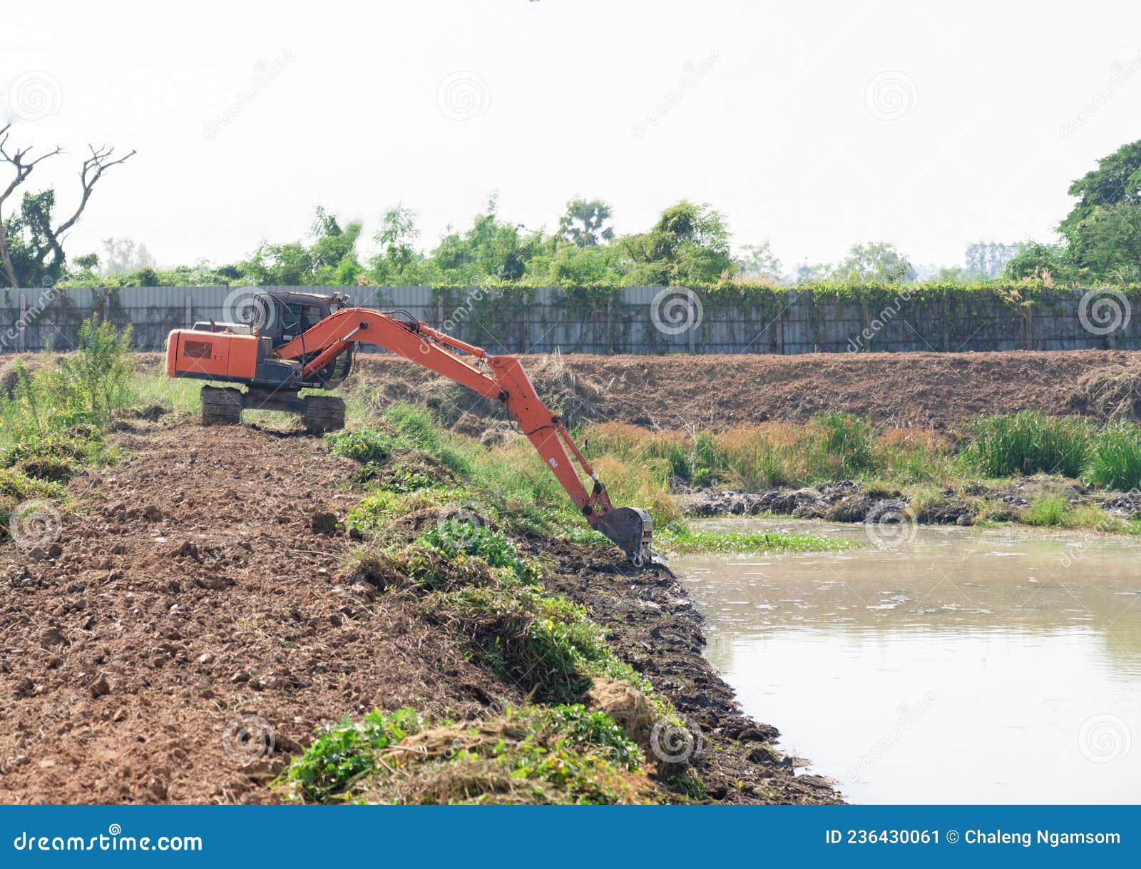 A Backhoe Excavator Adjusts the Edge of the Pool Stock Image - Image of ...
