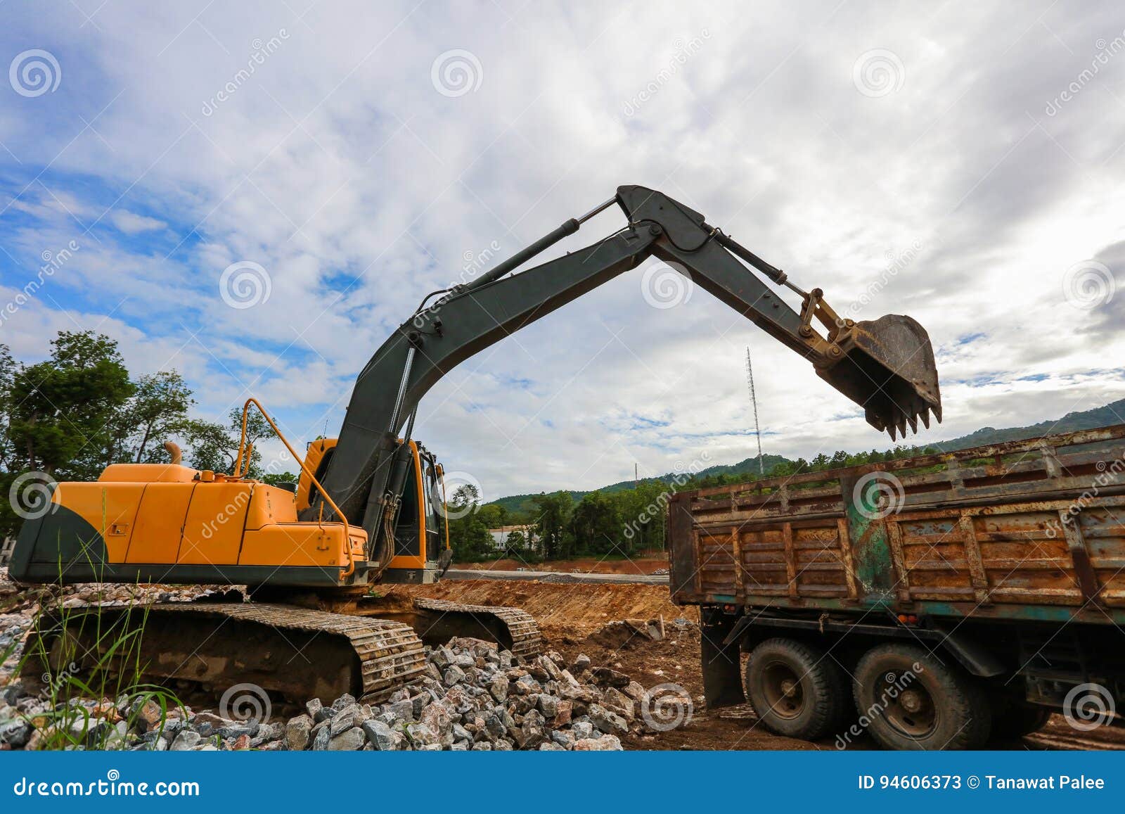 Backhoe or Excavator stock image. Image of blue, excavation - 94606373