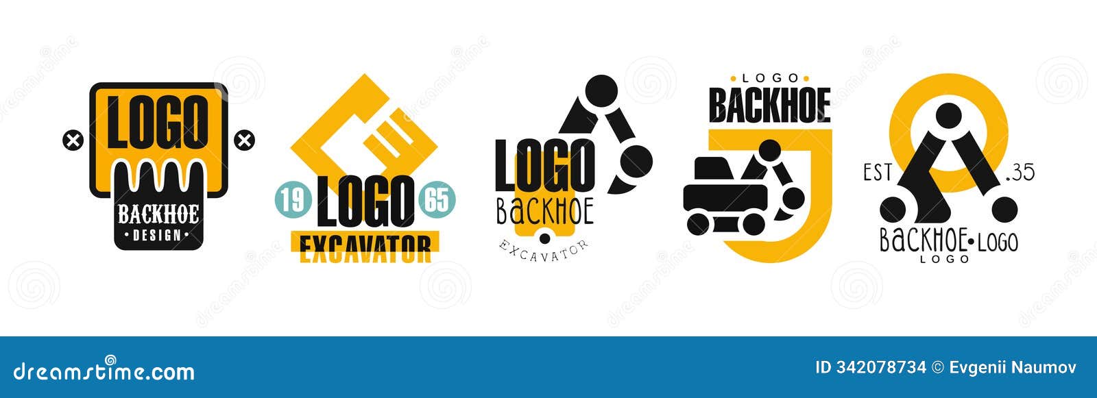 Backhoe Excavator Logo and Label Design Vector Set Stock Illustration ...