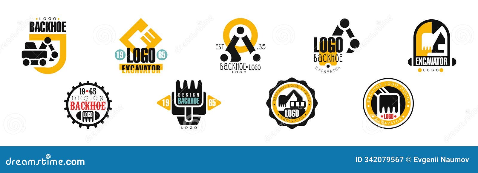 Backhoe Excavator Logo And Label Design Vector Set | CartoonDealer.com ...