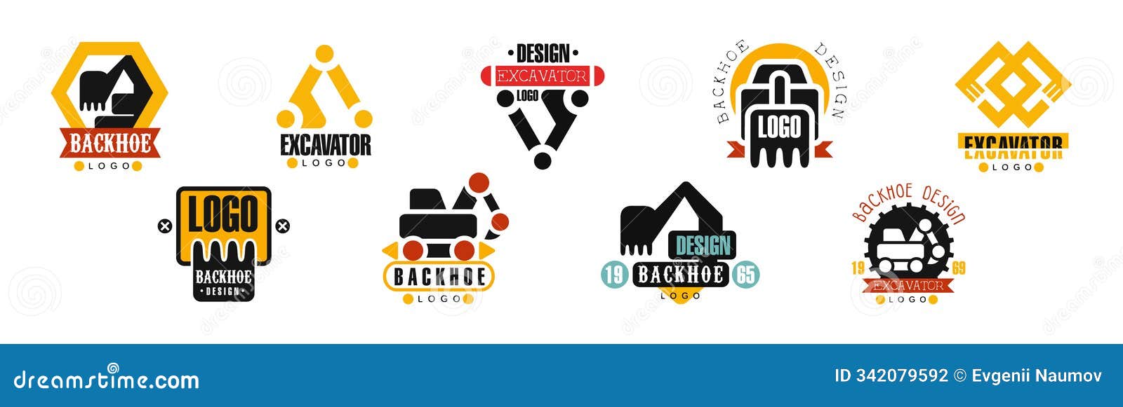 Backhoe Excavator Logo And Label Design Vector Set | CartoonDealer.com ...