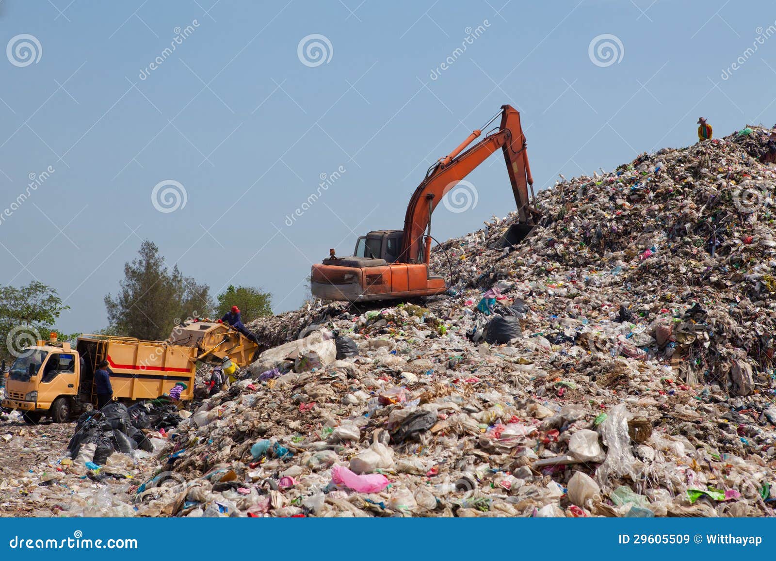Backhoe at garbage dump stock image. Image of landfill - 29605509
