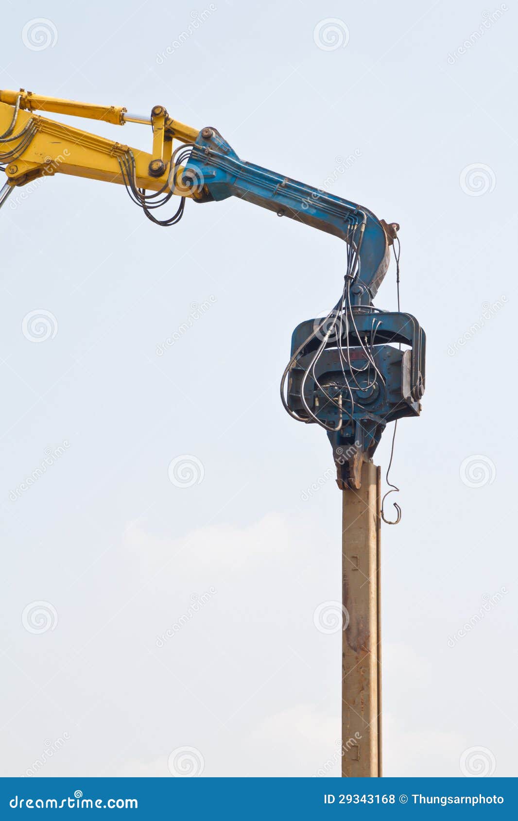 Backhoe is Lacing Sheet Pile at River Side Stock Photo - Image of ...