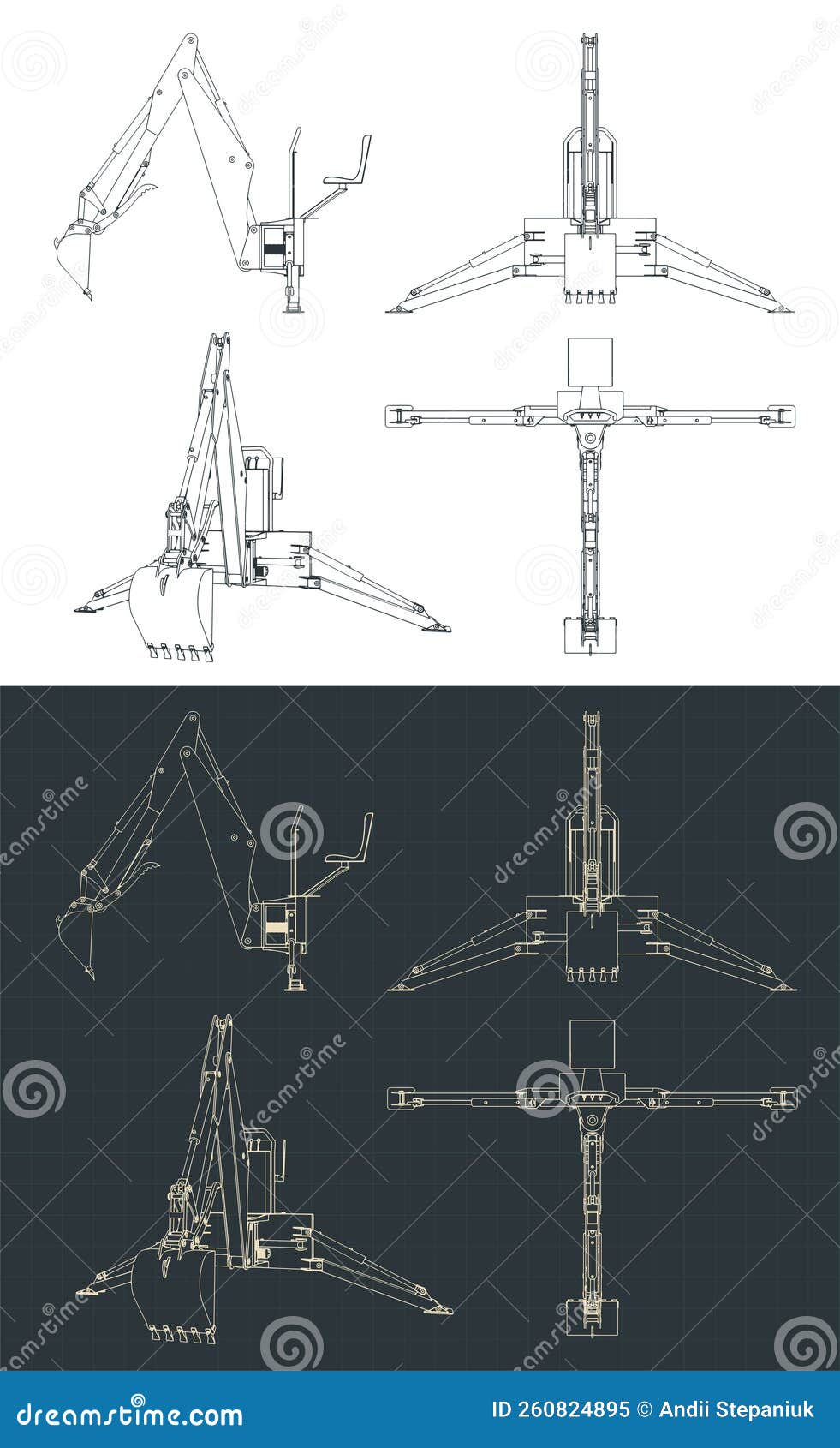 Backhoe loader blueprints stock vector. Illustration of excavate ...
