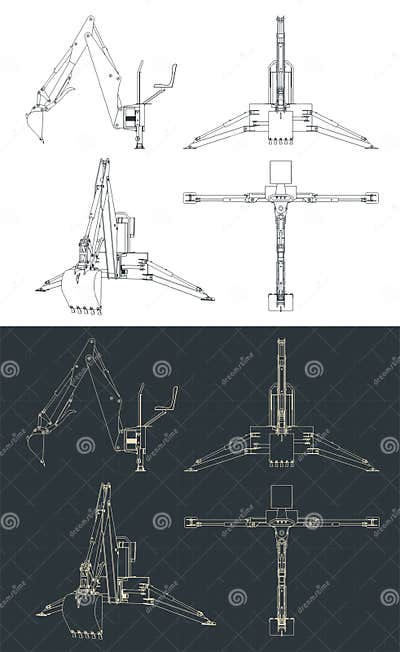 Backhoe loader blueprints stock vector. Illustration of excavate ...