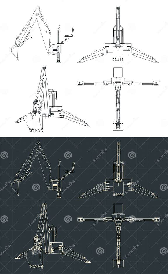 Backhoe loader blueprints stock vector. Illustration of excavate ...