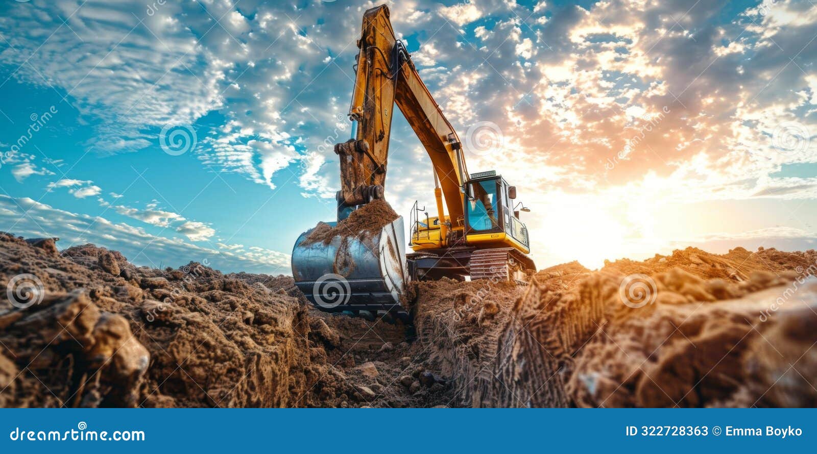 Backhoe Loader on a Construction Site, Construction of a Road or ...