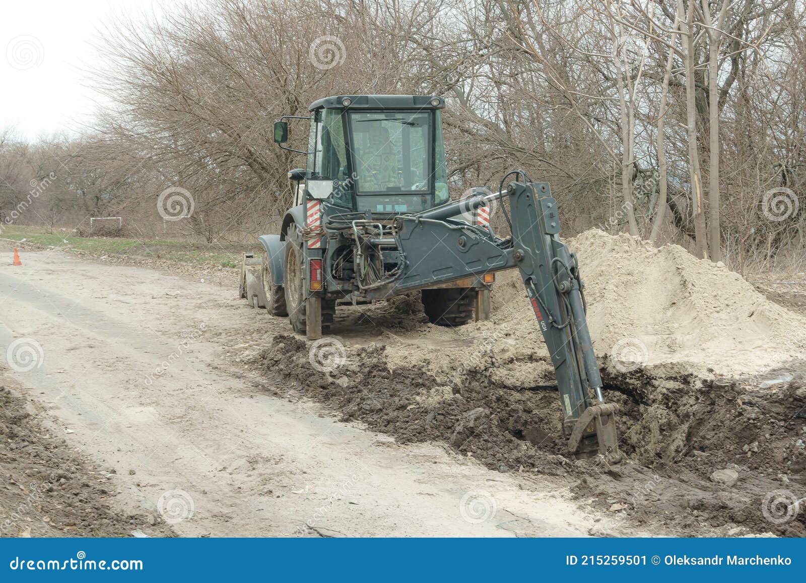 Backhoe Loader Digging Hole, Road Works. Stock Image - Image of shovel ...