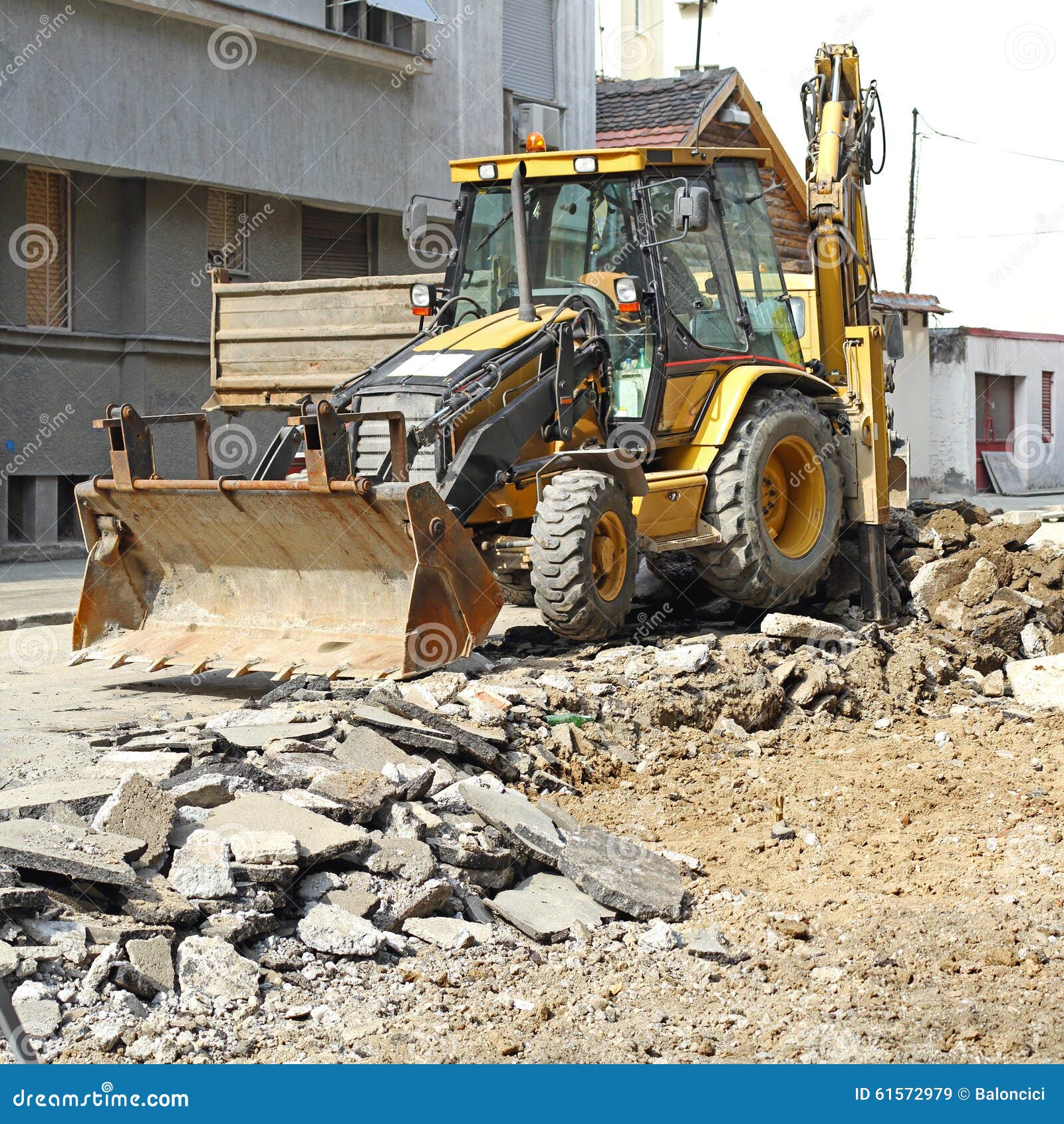 Backhoe Loader stock image. Image of yellow, asphalt - 61572979