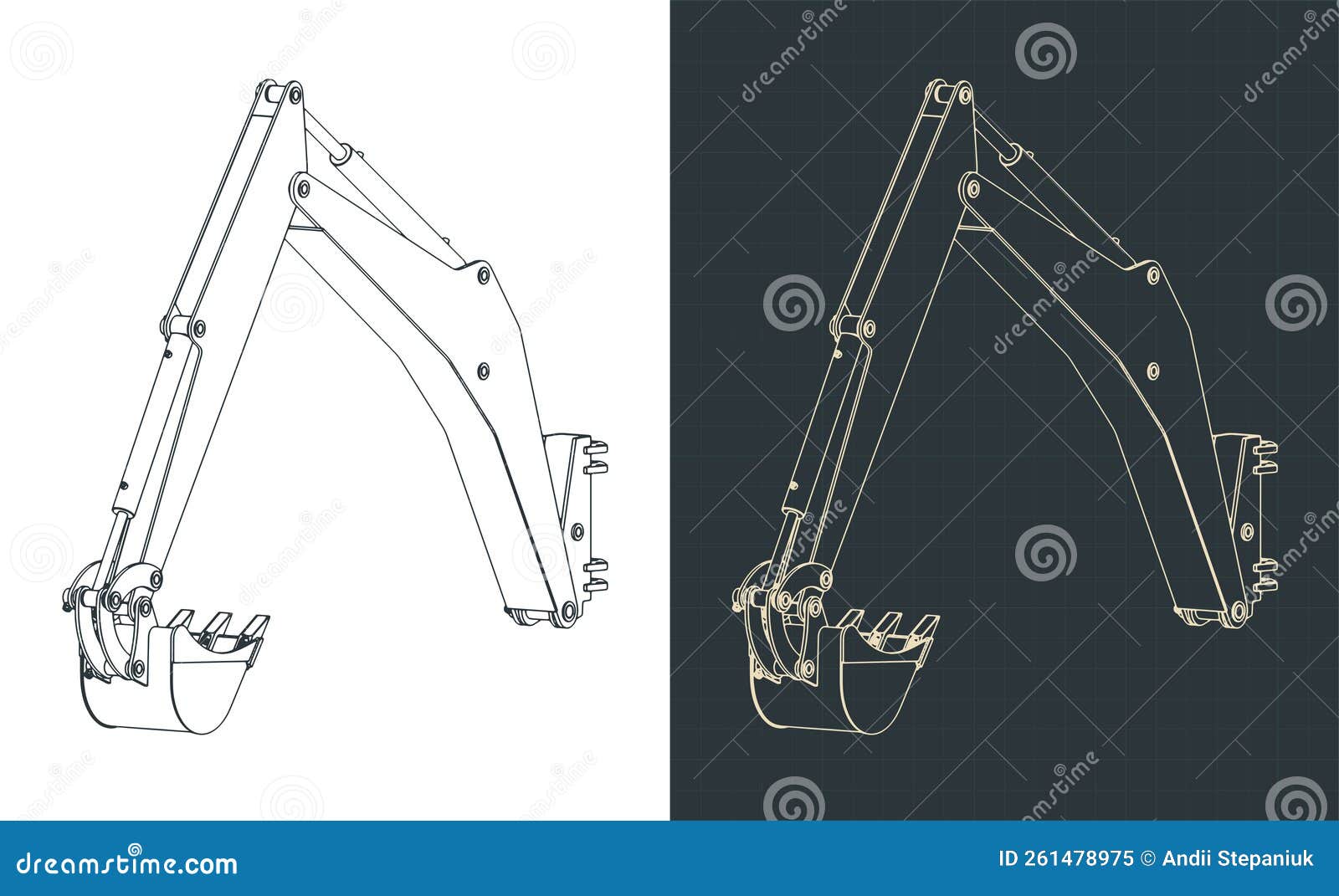 Backhoe loader drawings stock vector. Illustration of tractor - 261478975