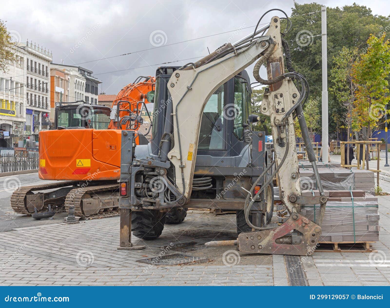 A Tracked Auger Piling Rig, A Mobile Crane And An Excavator At The ...