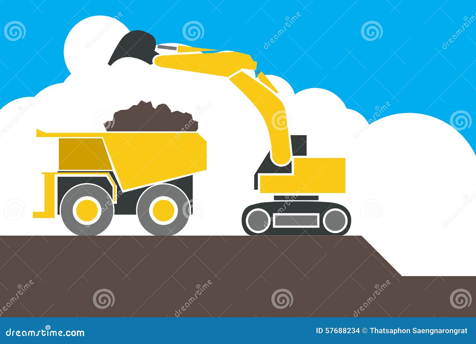 Backhoe Loader Excavator Machine Loading Dumper Truck, Stock Vector ... Backhoe Loader Excavator Machine Loading Dumper Truck, Stock Vector ...