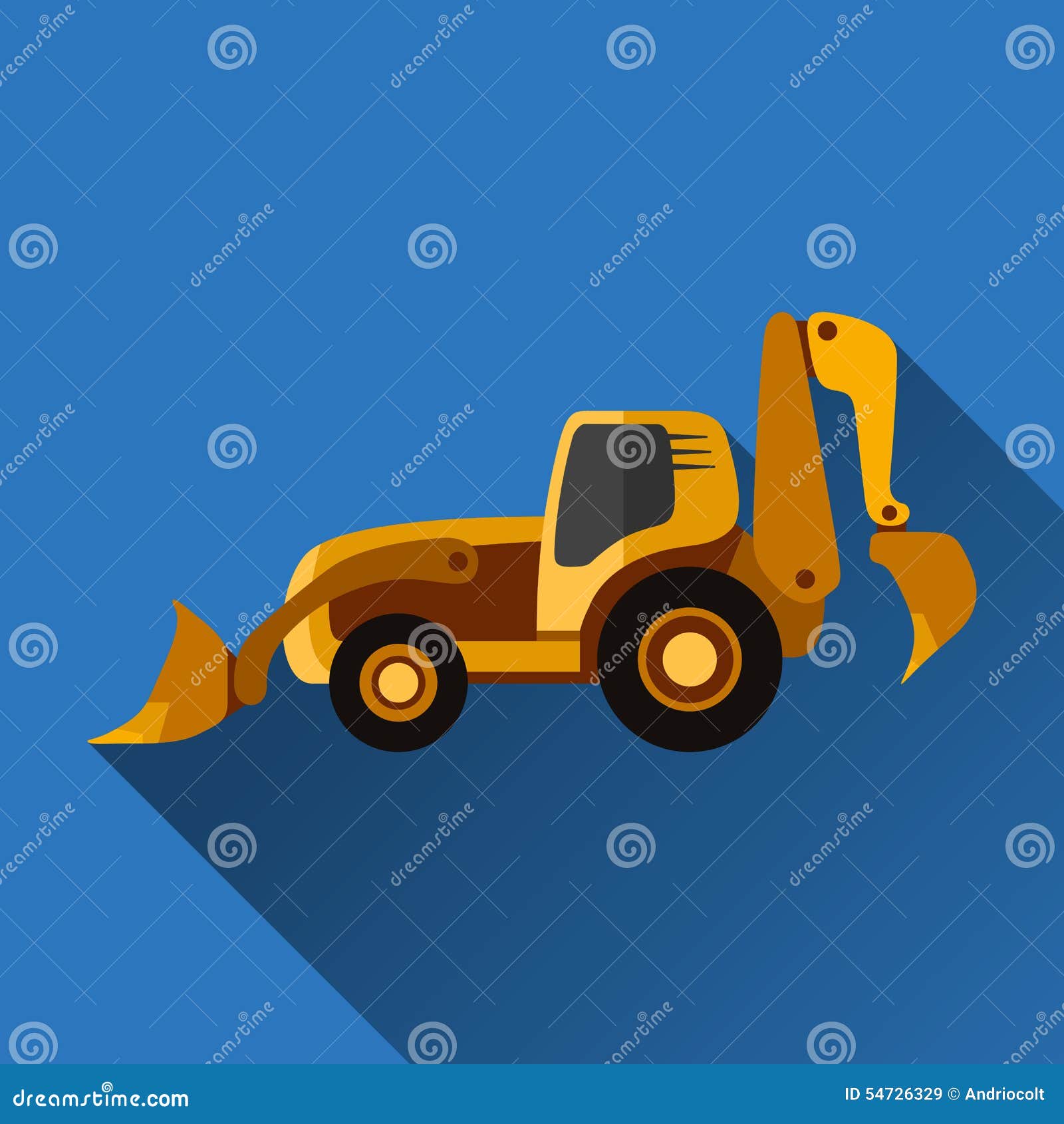 Backhoe loader flat icon stock vector. Illustration of excavate - 54726329