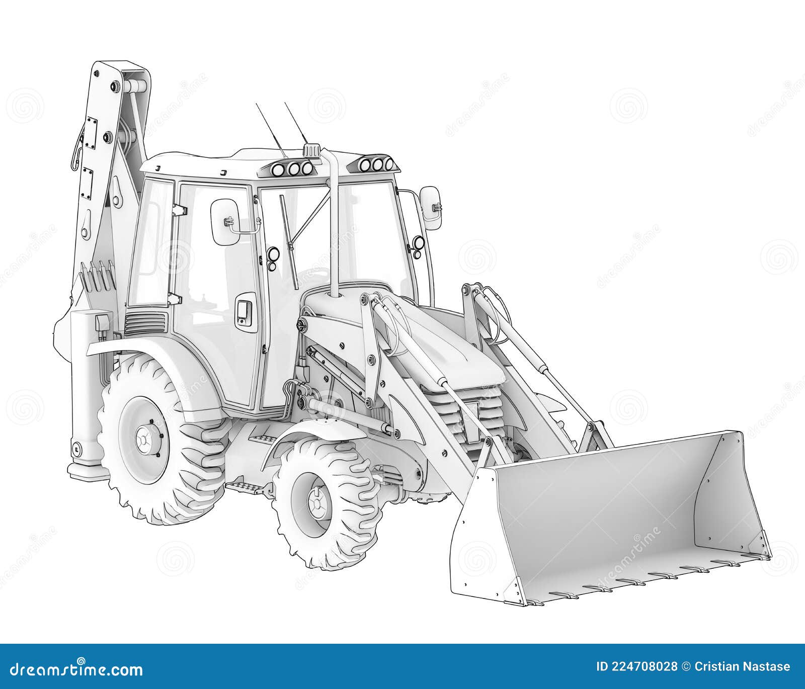 Backhoe Loader Isolated on Background. 3d Rendering - Illustration ...