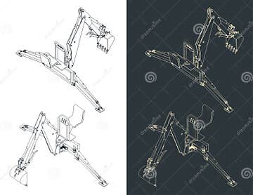 Backhoe Loader Isometric Blueprints Stock Vector - Illustration of ...