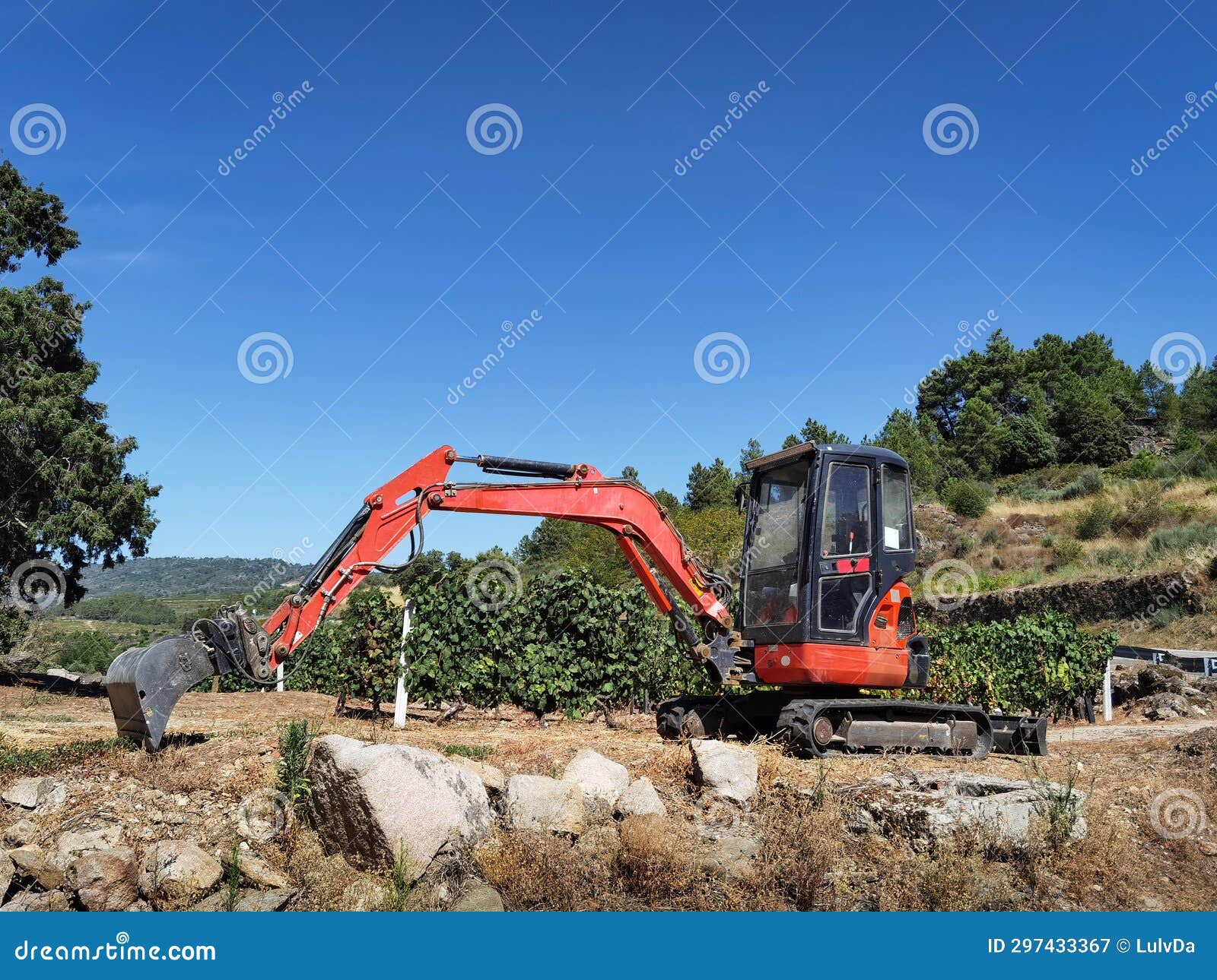 Backhoe on rural farm stock image. Image of caterpillar - 297433367