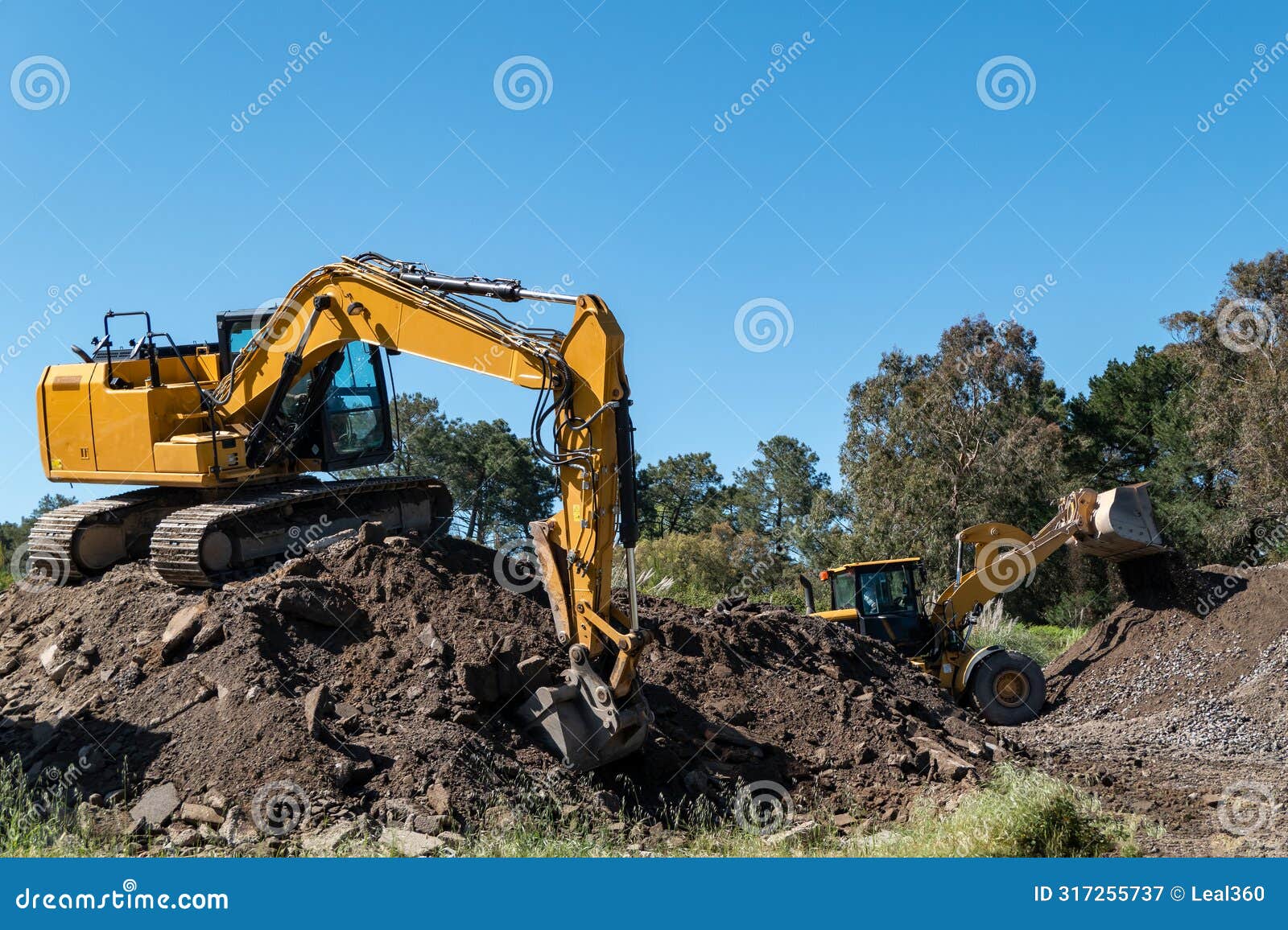 Backhoe, Jackhammer and Wheel Loader in Action Stock Image - Image of ...