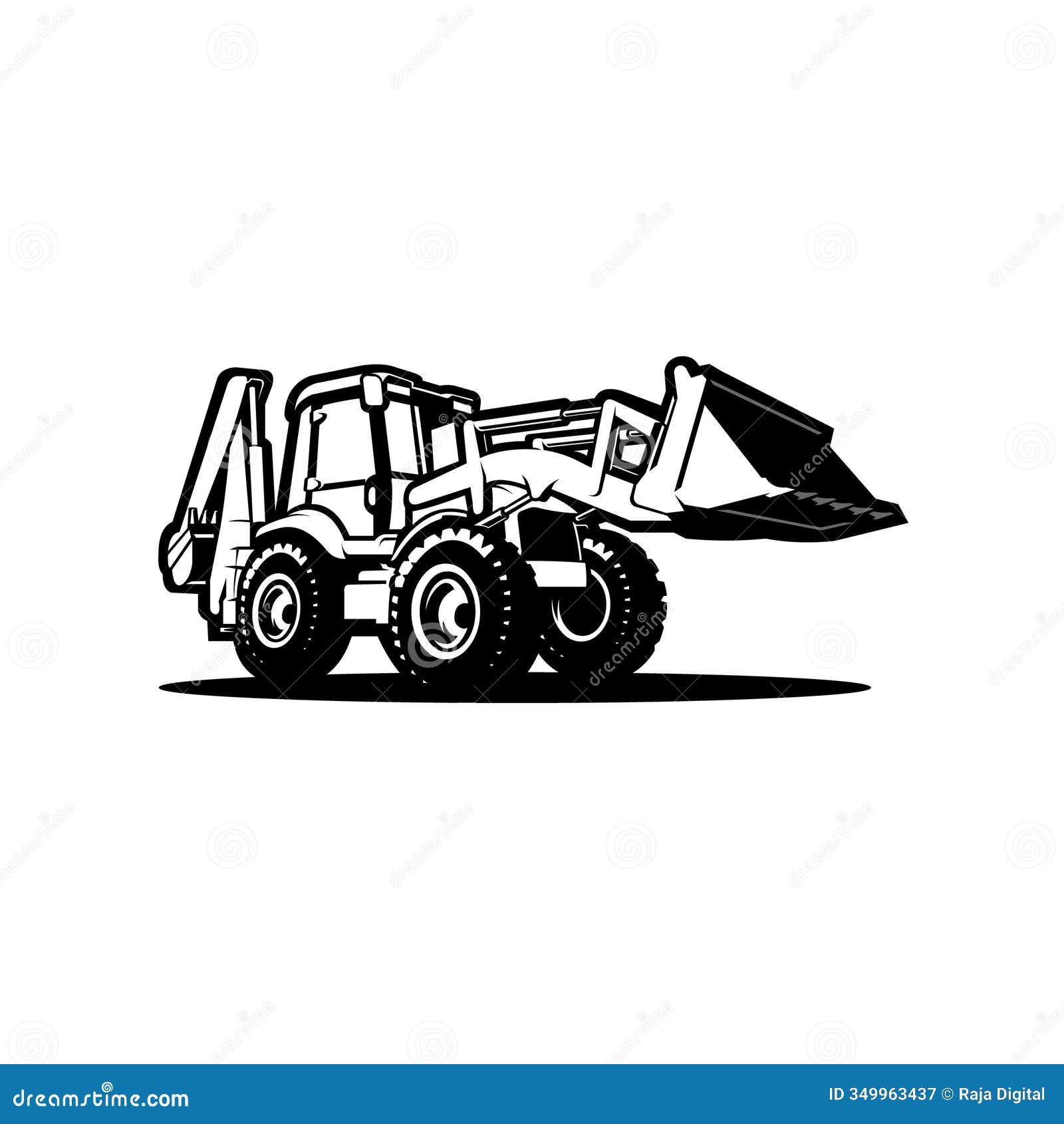 Backhoe Loader Vector Art, Icon, Monochrome, Silhouette Isolated Stock ...