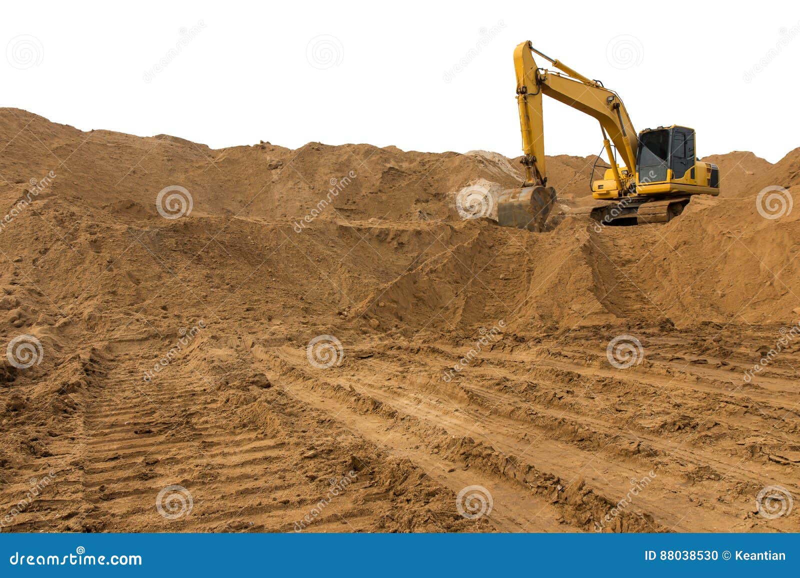 Backhoe on the sand track. stock photo. Image of earthmover - 88038530