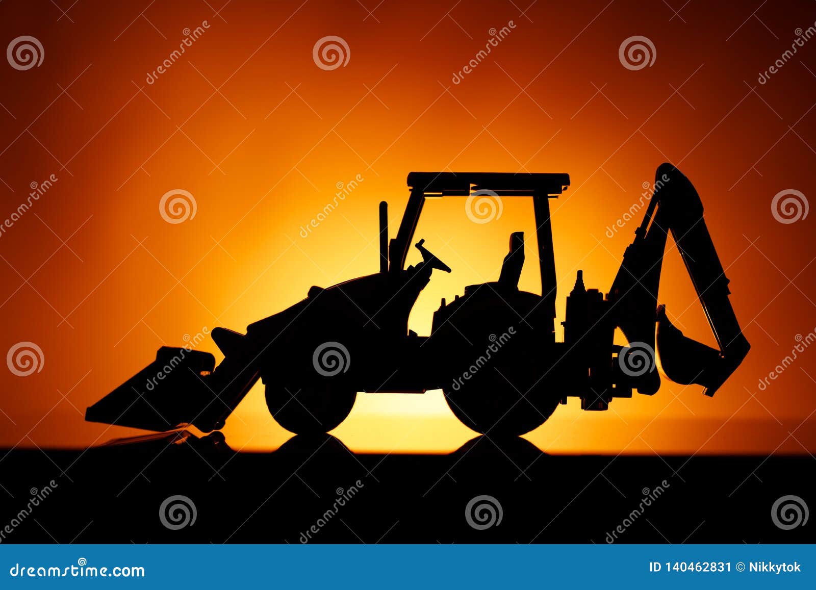 Backhoe Tractor Silhouette, Orange Background Royalty-Free Stock ...