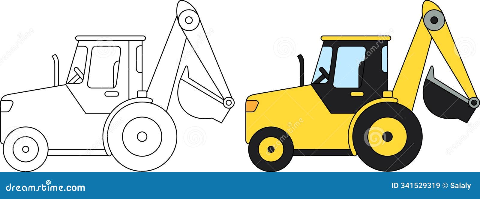 Outline Of Backhoe Loader, Vector Illustration | CartoonDealer.com ... Outline Of Backhoe Loader, Vector Illustration | CartoonDealer.com ...