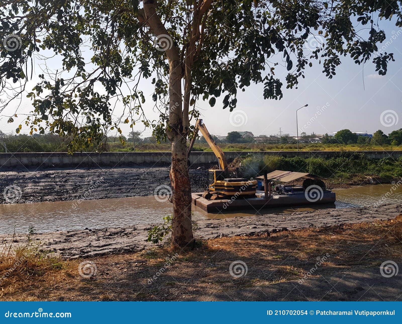 Backhoe Dredger for Water Canal. Stock Photo - Image of industrial ...