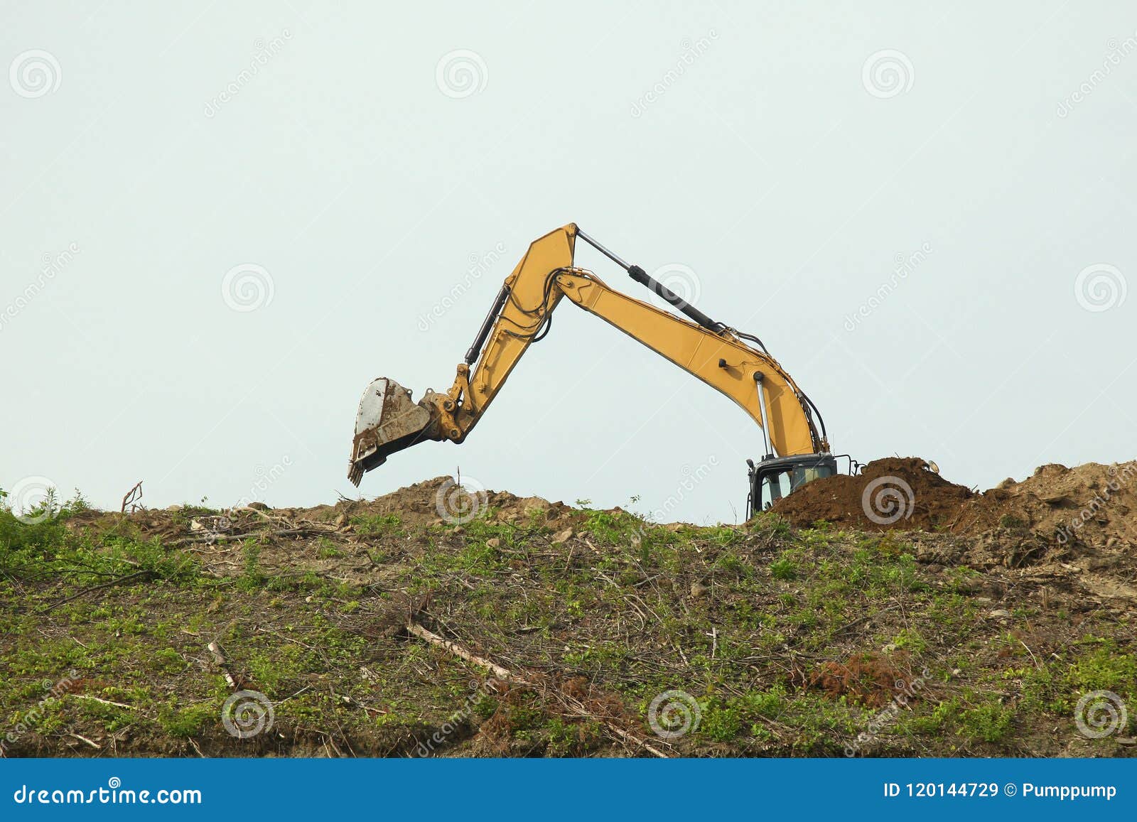 The Backhoe Was Digging Soil on Top Mountain Stock Image - Image of ...