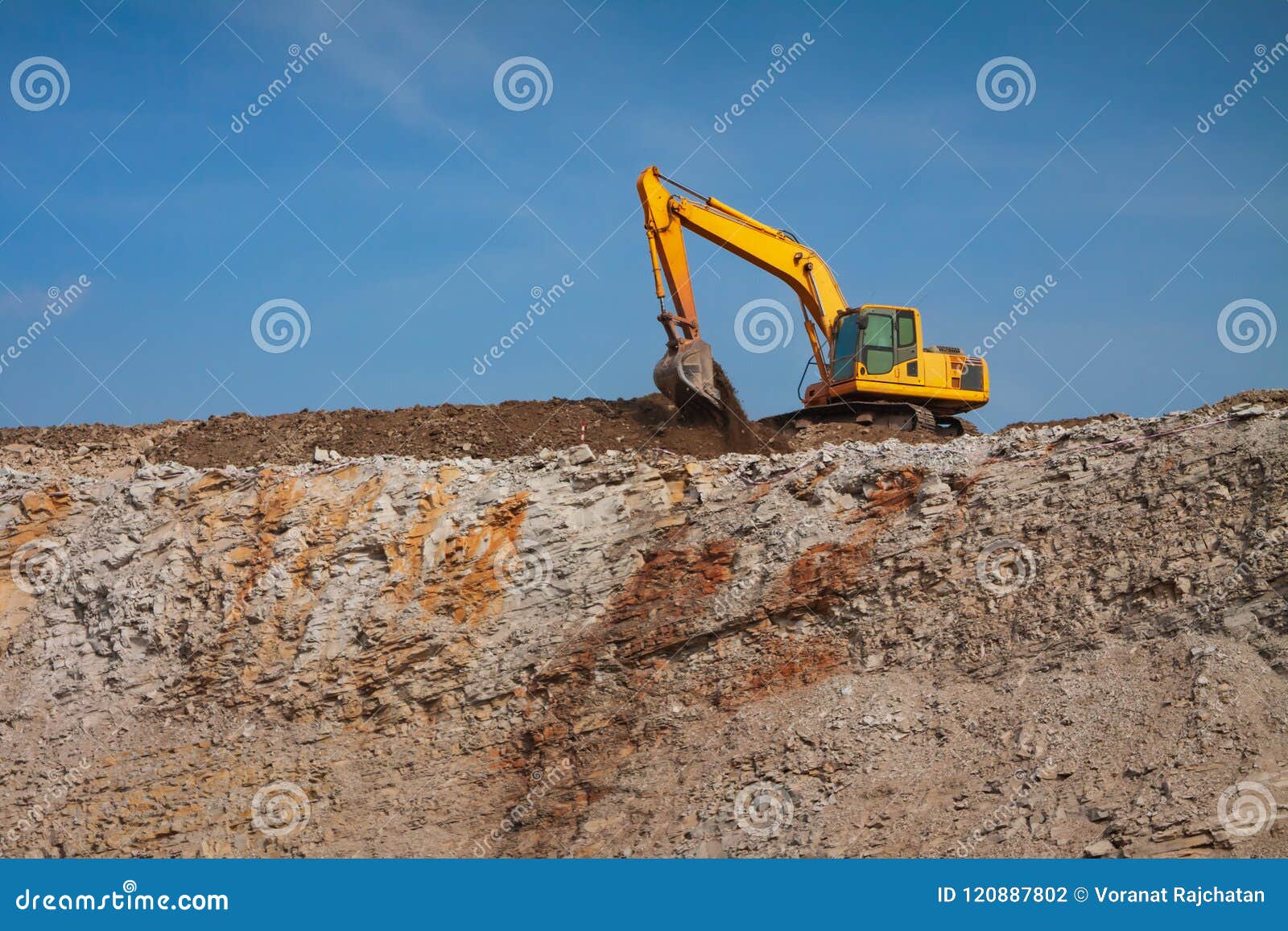 Backhoe are working stock photo. Image of excavate, mountain - 120887802