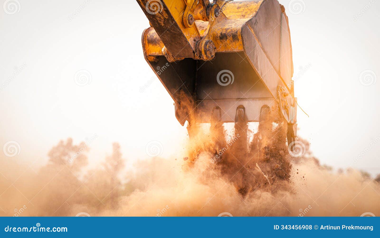 Backhoe Working By Digging Soil At Construction Site And Loading To The ...