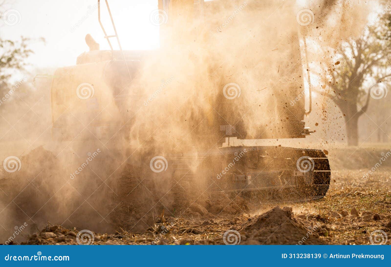Backhoe Working By Digging Soil At Construction Site. Bucket Teeth Of ...