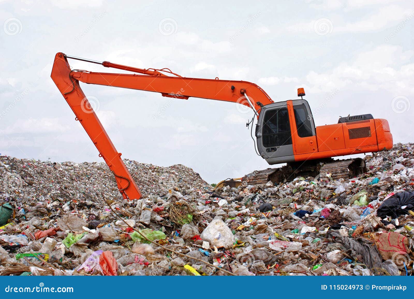 Backhoe Working on Garbage Dump in Landfill Stock Image - Image of ...
