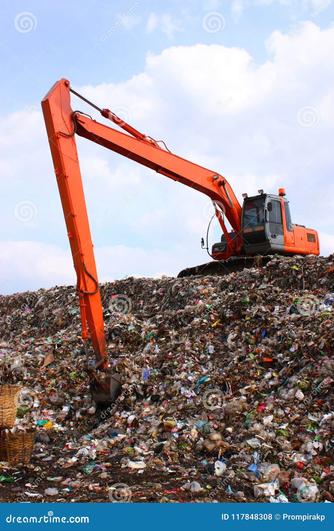 Backhoe Working on Garbage Dump in Landfill Stock Photo - Image of dump ...