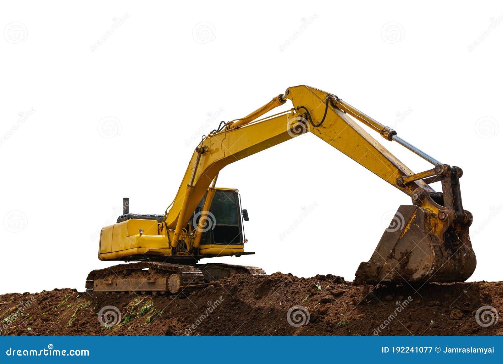 Backhoe Working By Digging Soil At Construction Site And Loading To The ...