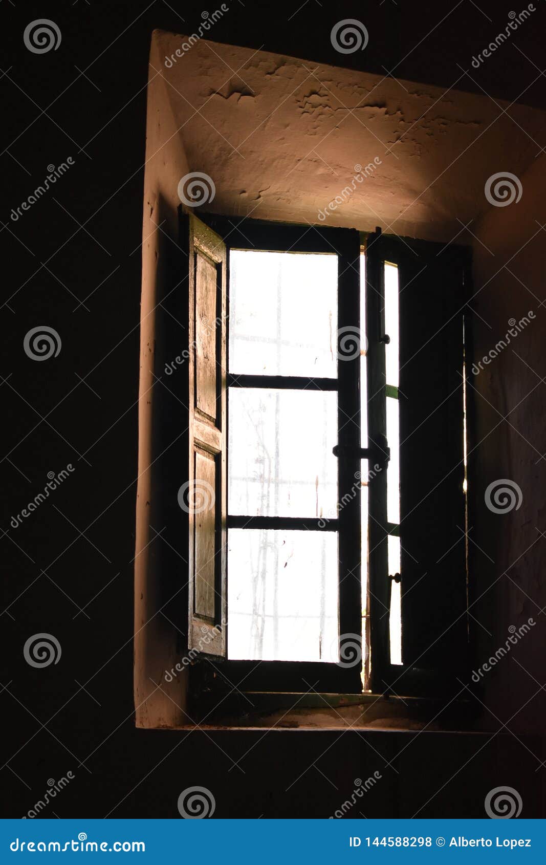 Backlight Old Window in a Dark Room. Stock Photo - Image of home ...