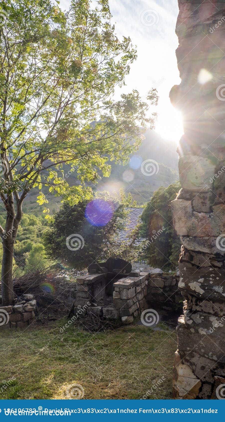 Backlight and Reflection of the Sun on a Sunset in the Mountain Cabin ...